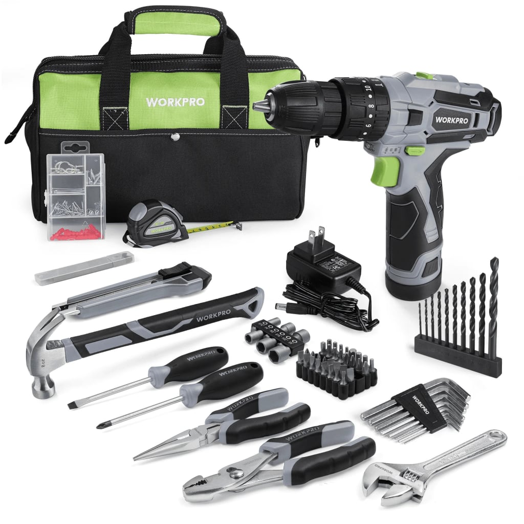 Workpro 12V Cordless Drill and Hand Tools 177-Piece Set: $46