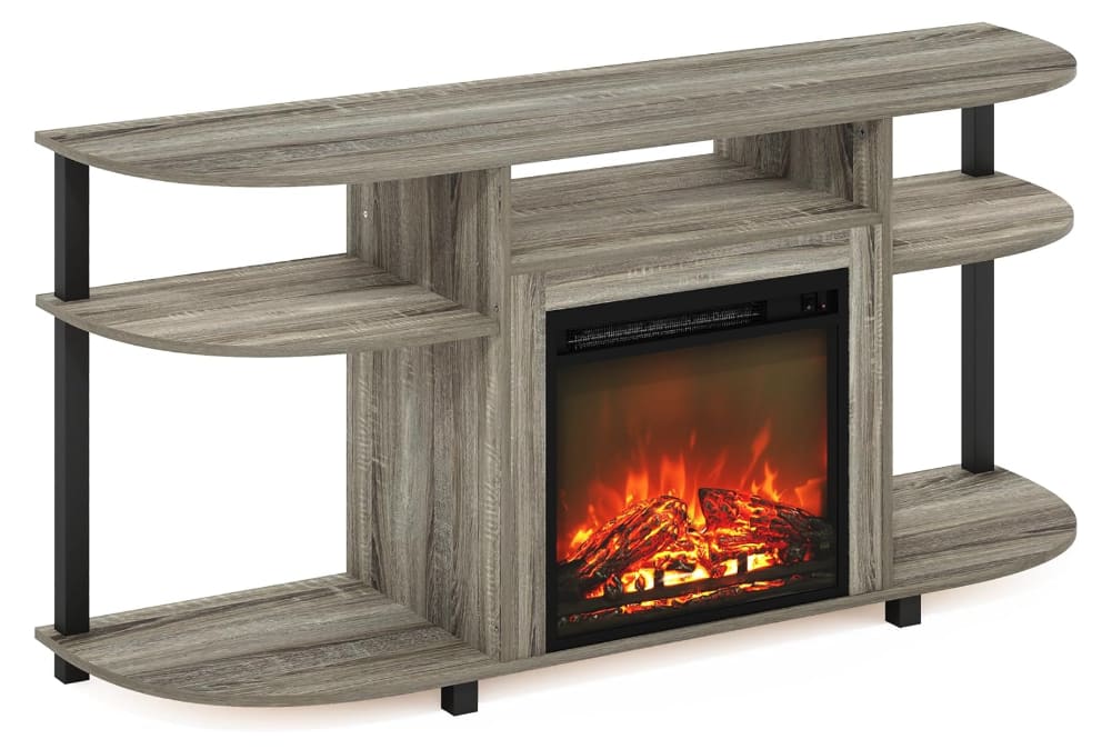 Furinno Jensen Entertainment Center with Fireplace for TV up to 55 ...