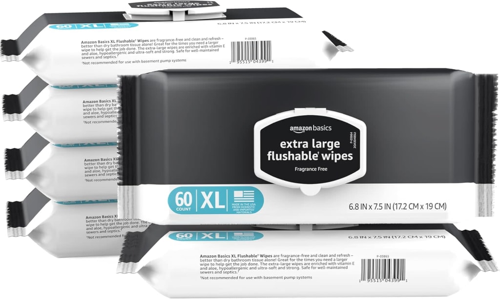 Amazon Basics 360-Count Extra Large Flushable Wipes 6-Pack: $15 w ...
