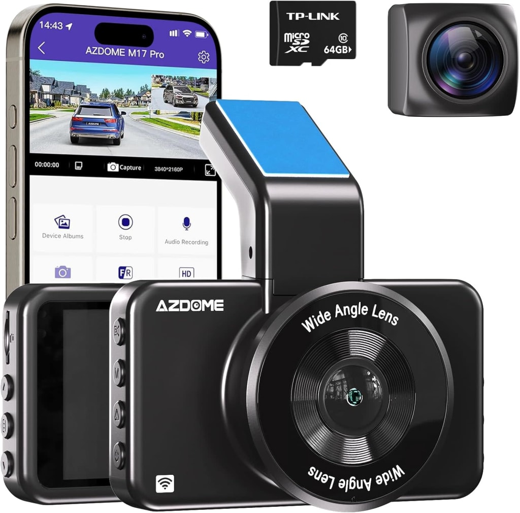 Azdome 4K/1080P Dash Cam with 64GB Card: $49.99