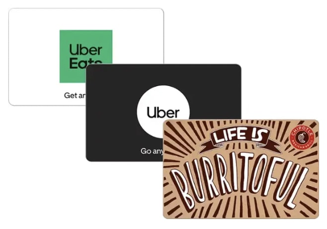 Uber & Chipotle Gift Cards at Best Buy: Extra 10% off