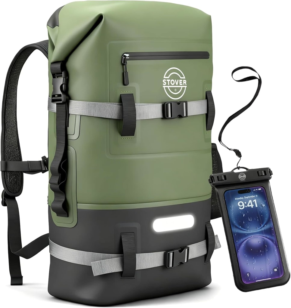 Stover 40L Waterproof Roll-Top Backpack w/ Phone Case: $29.99