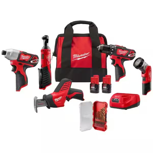 Milwaukee M12 12-Volt Cordless 5-Tool Combo Kit w/ Shockwave Titanium ...