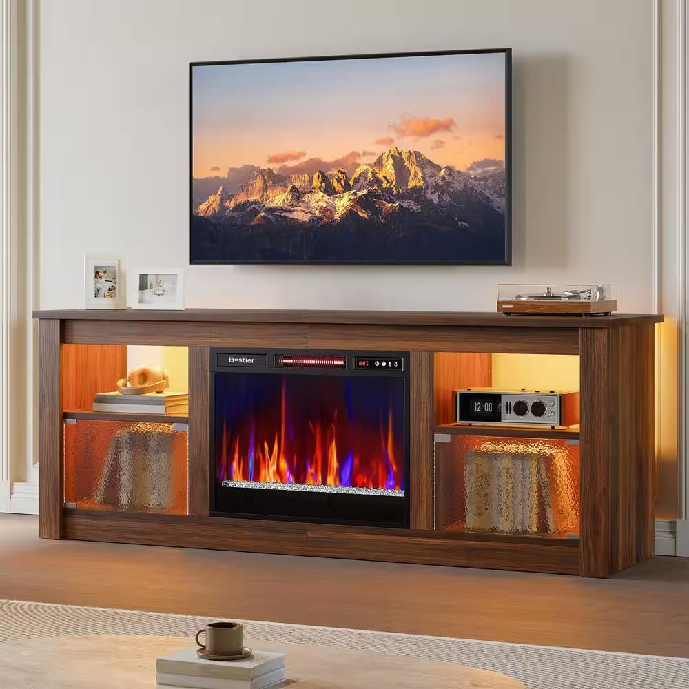 Bestier 63" Freestanding Electric Fireplace TV Stand for up to 70" TVs ...