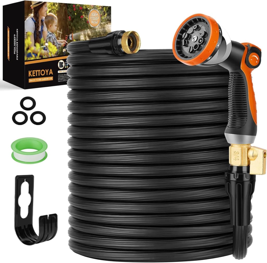 100-Foot Expandable Garden Hose w/ Multi-Pattern Spray Nozzle: $20