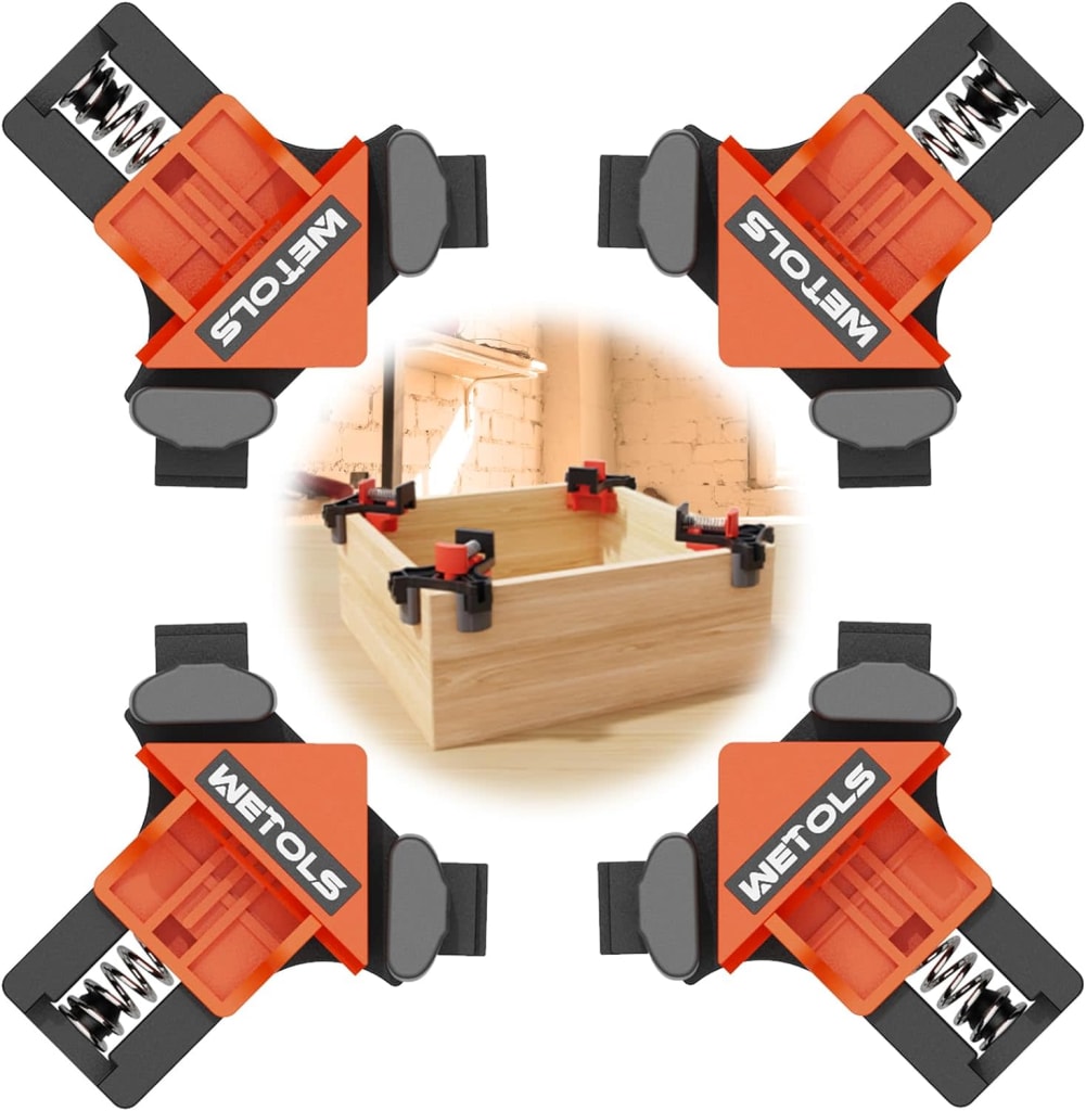 Wetols Adjustable Spring-Loaded Woodworking Corner Clamp 4-Piece: $15.99