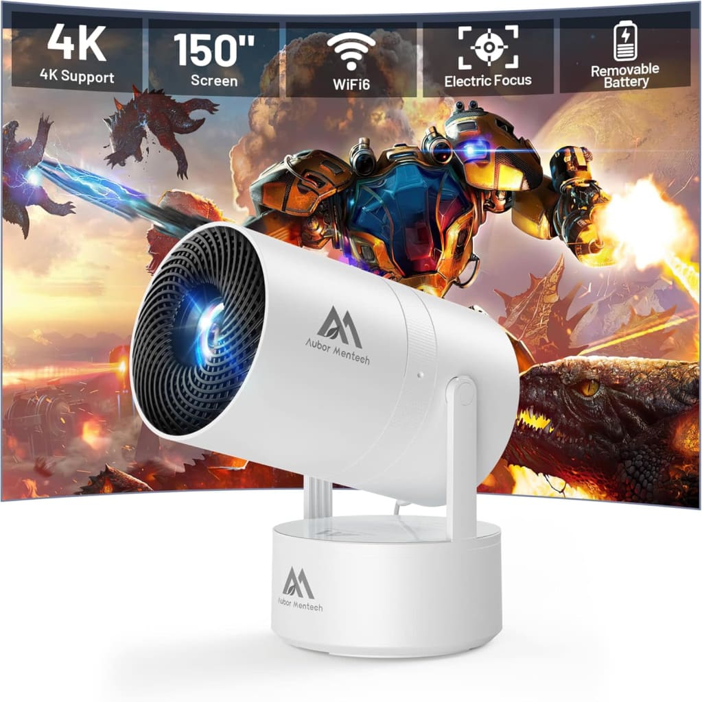 Aubor Mentech 4K 1080p Mini Projector w/ Wifi and Bluetooth: $69.99