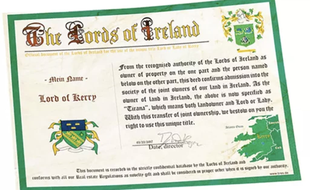 Irish Lord or Lady Title from Irish Lords of Kerry: $8.10