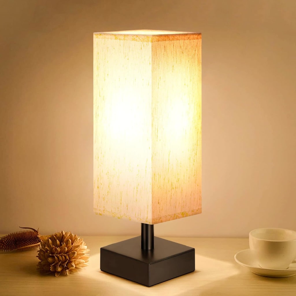 Small LED Table Lamp with Square Fabric Shade: $11.98