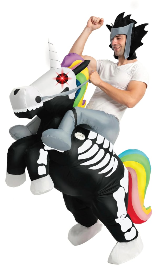 Adults' Ride-A-Skeleton Unicorn Inflatable Costume: $35