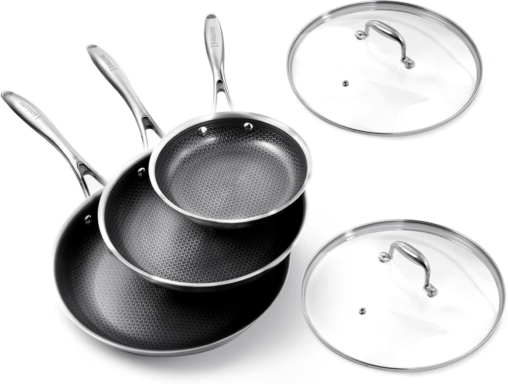 Deluxe Hybrid Ceramic Nonstick 5-Piece Fry Pan Set: $249.98