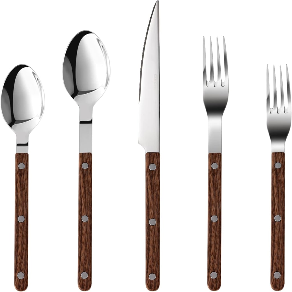 Carote 20-Piece Wood Handle Silverware Set: $10