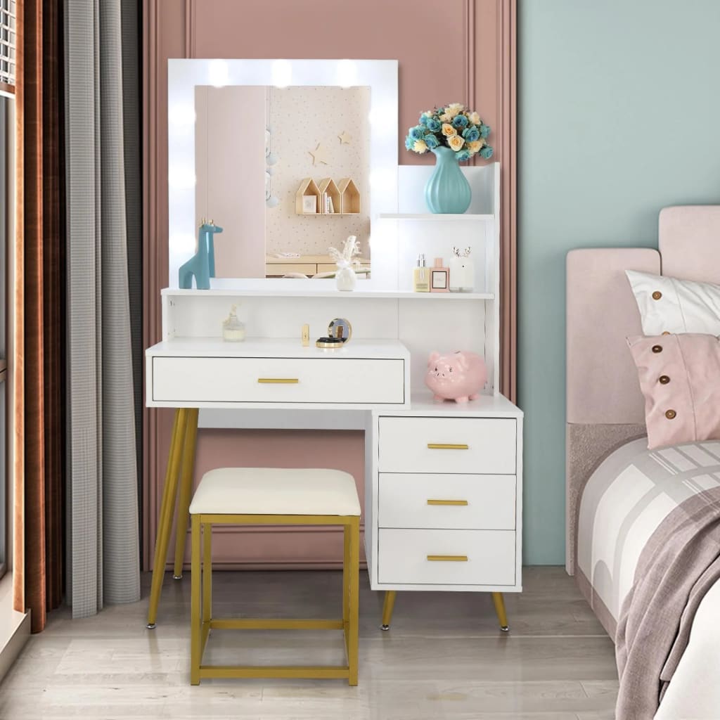 Ktaxon Vanity Table Set with Lighted Mirror and 4 Drawers: $110 - 426024455