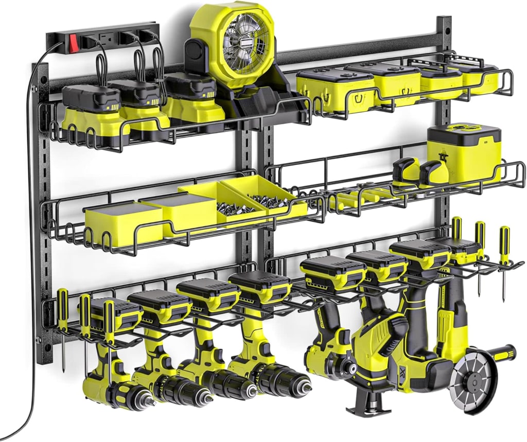 3-Shelf Power Tool Organizer 2-Pack w/ Power Strip: $30