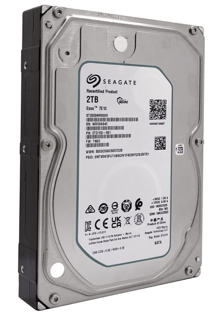 Certified Refurb Seagate Exos 7E10 2TB SATA 6Gbps 3.5" Internal Hard ...