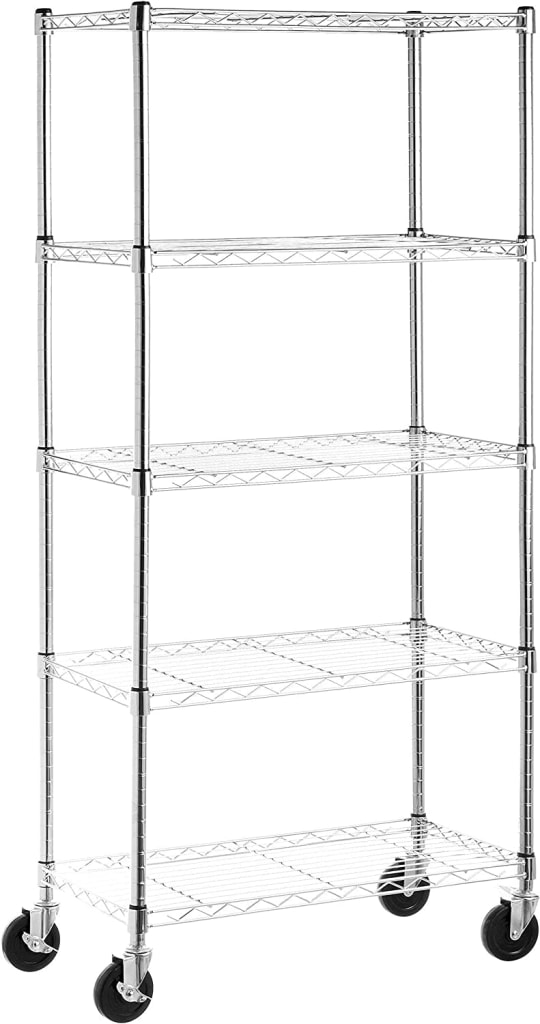 Amazon Basics 5-Shelf Adjustable Storage Shelving Unit w/ Wheels for ...
