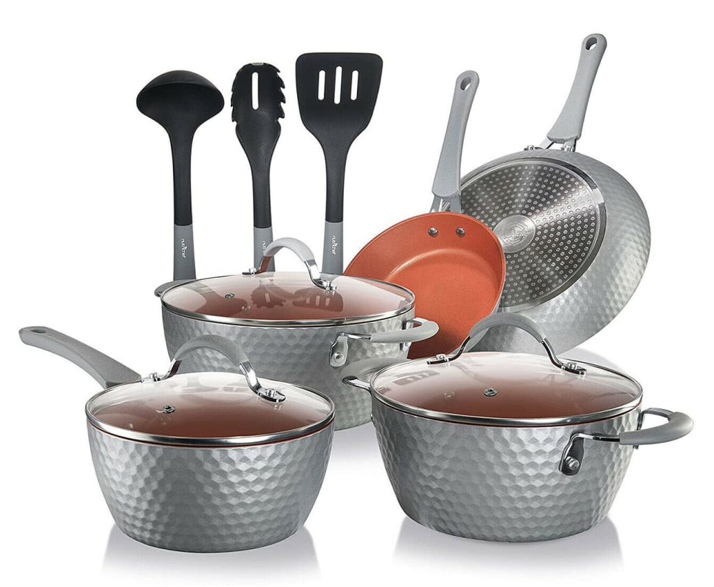 NutriChef 11-Piece Nonstick Diamond Pattern Cookware Set for $73 ...