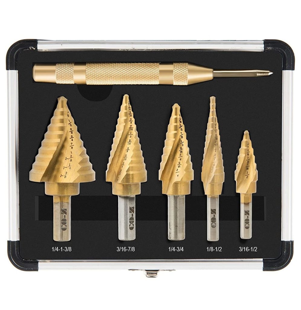 Zelcan 5-Piece Spiral Grooved Step Drill Bit Set for $19 - SDBLXDT06