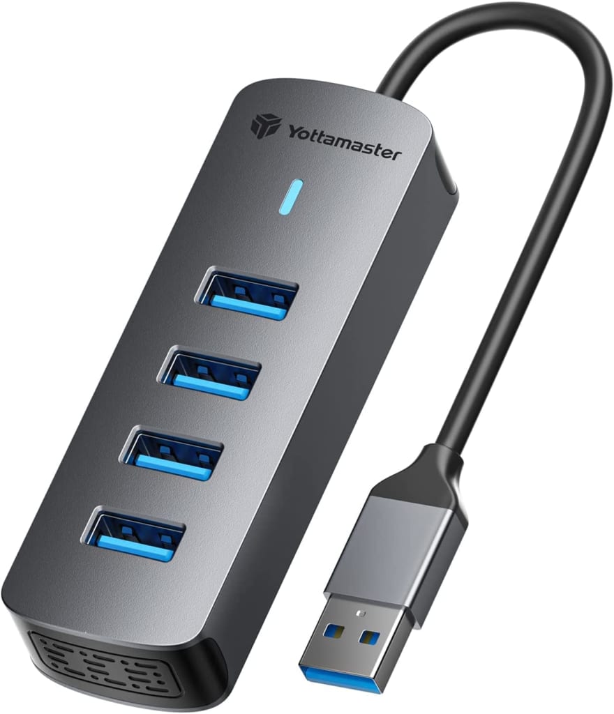 Yottamaster 4-Port USB 3.0 Hub Hub for Laptops for $5 - PH4U-U3-015-GY