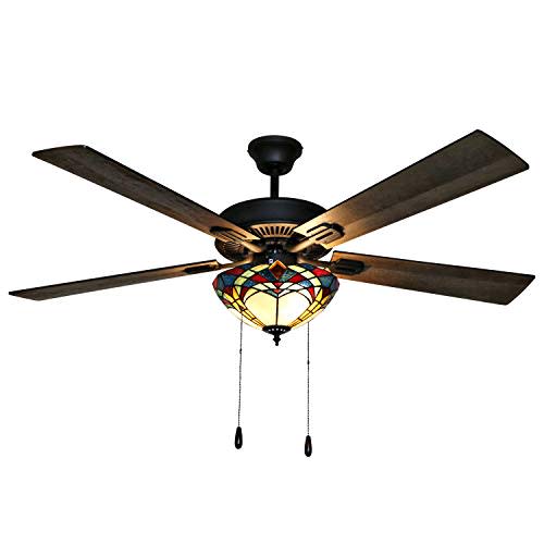 RIVER OF GOODS Tiffany-Style Stained Glass Ceiling Fan - 52" L x 52" W ...