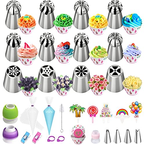 Ouddy 85 Pcs Russian Piping Tips Set, Cake Decorating Tips with 8 ...