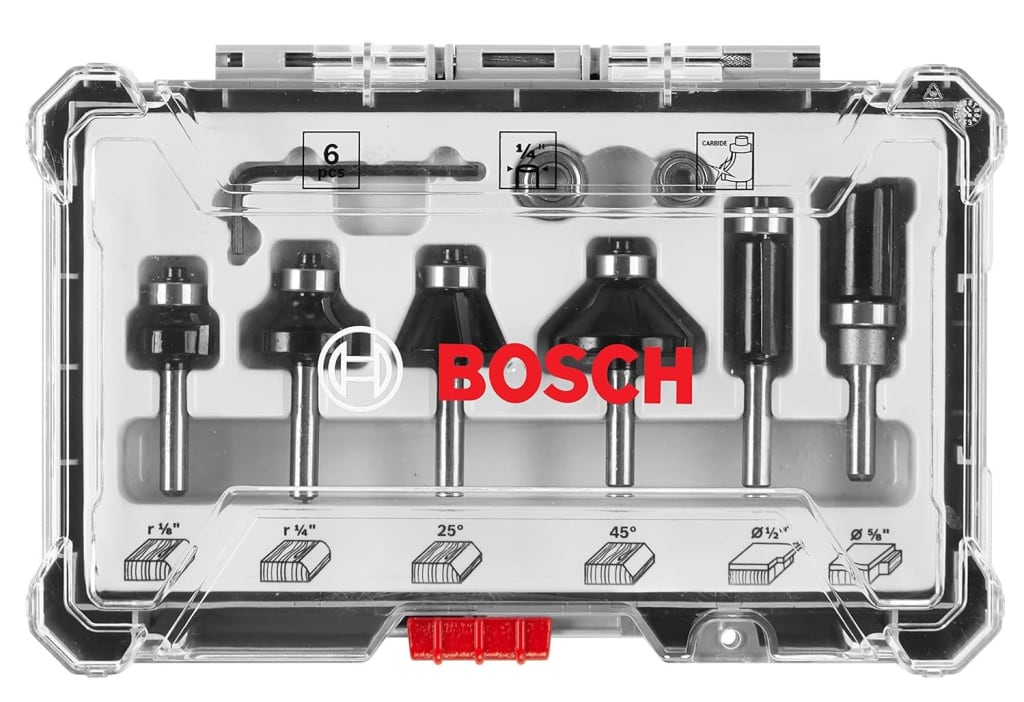 Bosch 6-Piece Carbide-Tipped Trim and Edging Router Bit Assorted Set ...