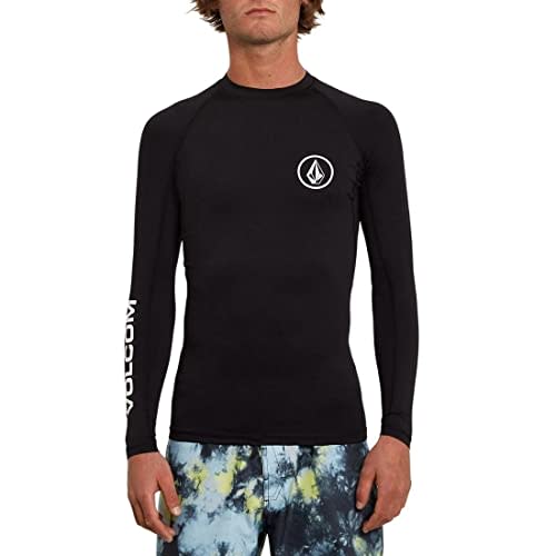 Volcom Men's Standard Solid UPF 50+ Long Sleeve Rashguard, Black/White ...