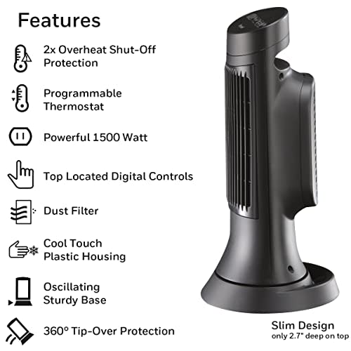 Honeywell Compact Ceramic Tower Heater, Black Compact, Small Heater ...