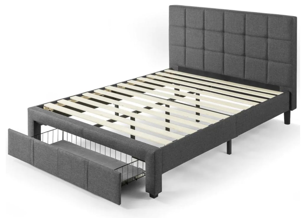Zinus Lottie Upholstered Queen Platform Bed w/ Storage Drawer for $190 ...