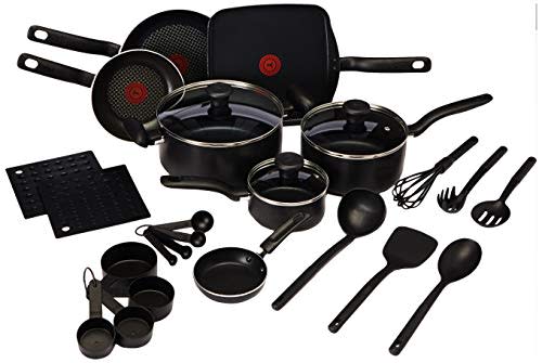 T-fal Initiatives Nonstick 20 Piece Pots And Pans Cookware Set, Black ...