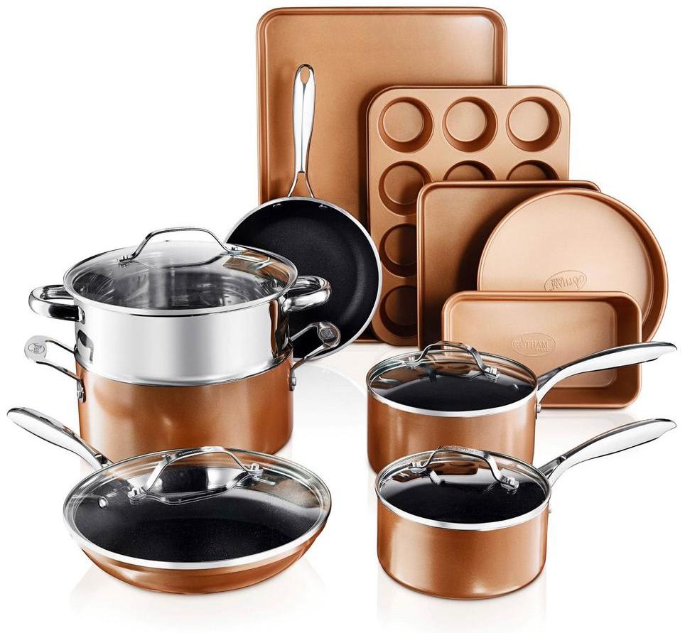 Gotham Steel 15-Piece Cast Textured Nonstick Cookware & Bakeware Set ...