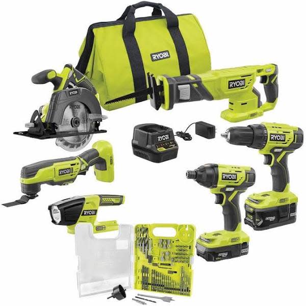 Ryobi 18V One+ Cordless 6-Tool 8-Piece Combo Kit w/ 2 Batteries for ...