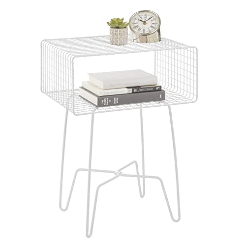 mDesign Modern Industrial Side Table with Storage Shelf, 2-Tier Metal ...