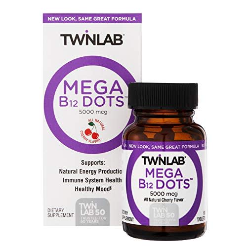 Twinlab Mega B-12 Dots Vitamin Supplement 5000 MCG - Fast-Dissolve ...