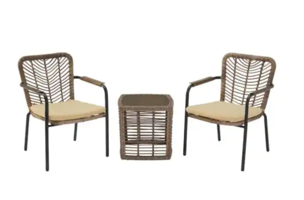 StyleWell Creston Brown 3-Piece Wicker Square Outdoor Patio Bistro Set ...