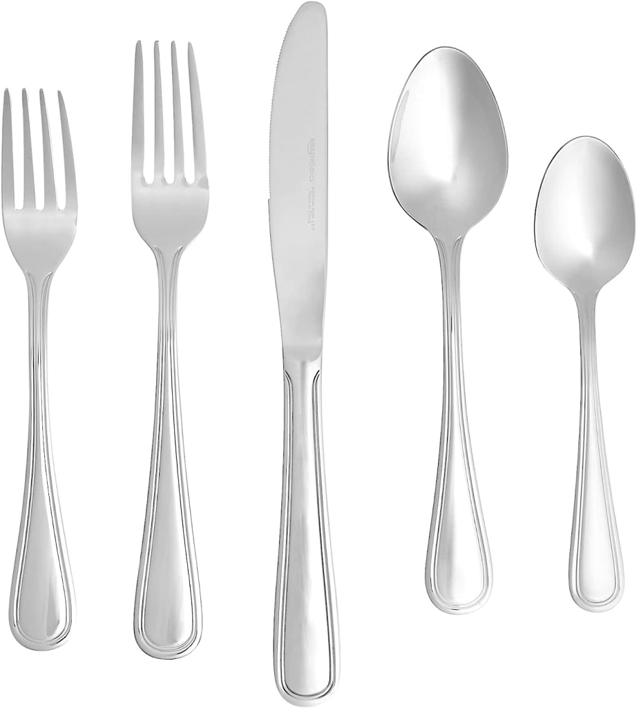 Amazon Basics 20-Piece Stainless Steel Crown Flatware Set: $10 - A2750-20