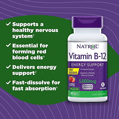 Natrol Vitamin B12 Fast Dissolve Tablets, Promotes Energy, Supports a ...