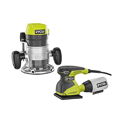 RYOBI 8.5 Amp 1-1/2 Peak HP Fixed Base Router & 1/4 Sheet Finish Sander ...