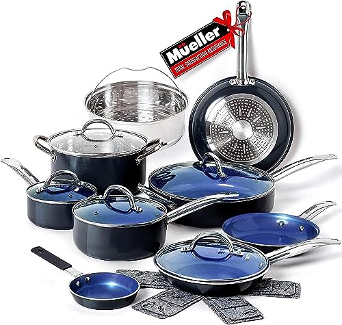Mueller UltraClad Sapphire Pots and Pans Set Nonstick, 14 Piece ...