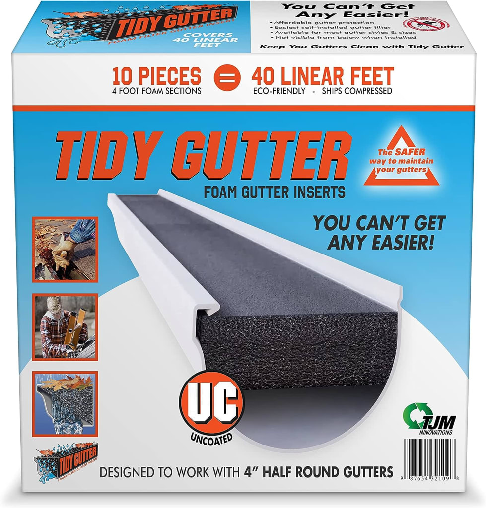 Tidy Guttter Half Round 4" Foam Gutter Guard Kit for $76 - TGR440-1