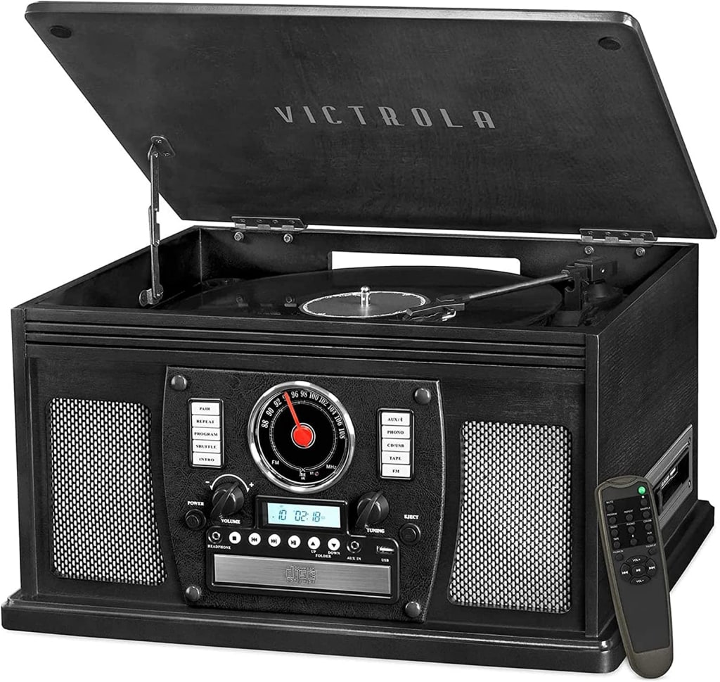 Victrola 8-in-1 Bluetooth Record Player & Multimedia Center w/ Built-In ...