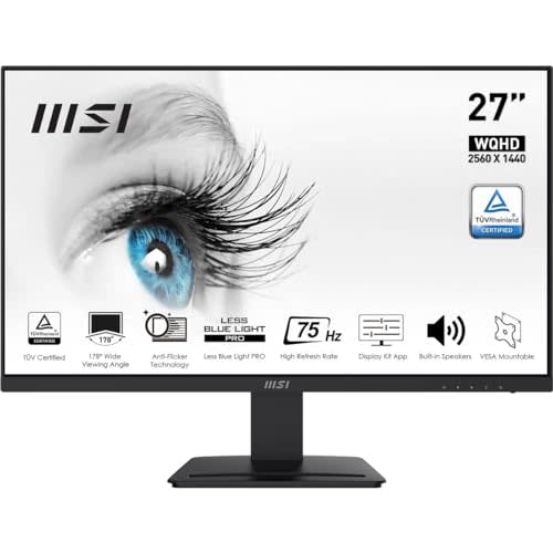 MSI Pro MP273QV, 27" Monitor, 2560 x 1440(QHD) VA, 75Hz, TUV Certified ...