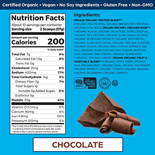 Orgain Chocolate Sport Plant-Based Protein Powder - 30g of Protein ...