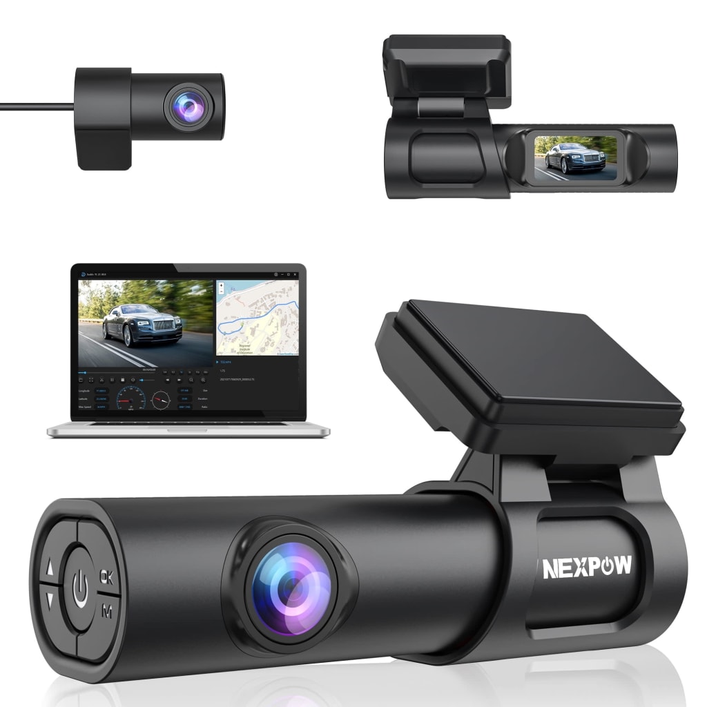 Nexpow Front and Rear Dash Cam Kit with Built-in GPS for $30 - VS100 ...