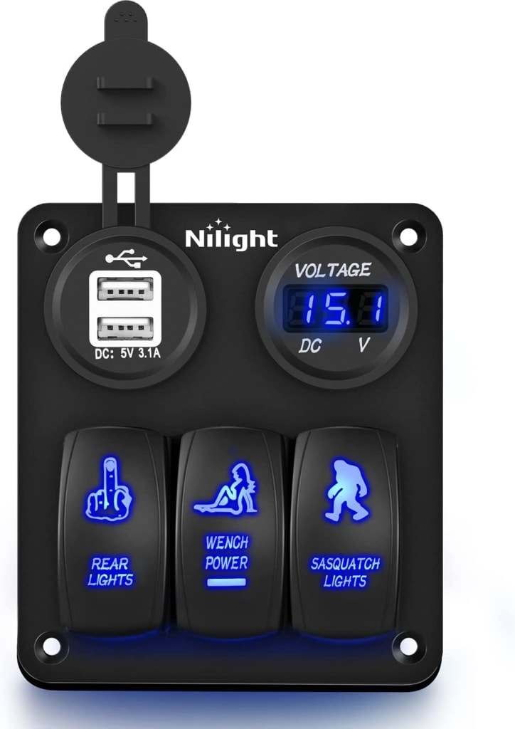 Nilight 3 Gang Rocker Switch Panel for $26 - 90181C