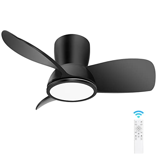 Bosceos 30 Inch Ceiling Fans with Lights, Quiet Black Ceiling Fan with ...
