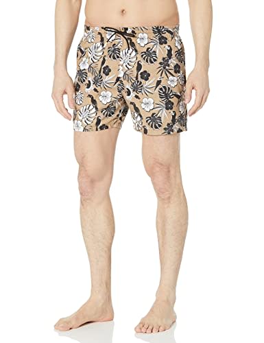 BOSS Men's Standard Piranha Print Swim Trunks, Floral Tropical Tan, XL ...