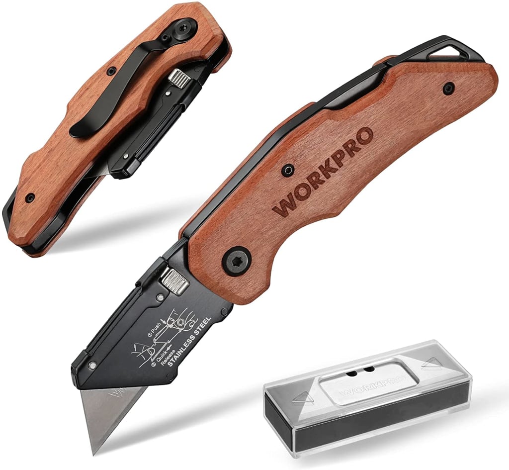 WorkPro Folding Utility Knife w/ 10 Extra Blades for $10 - W011046A