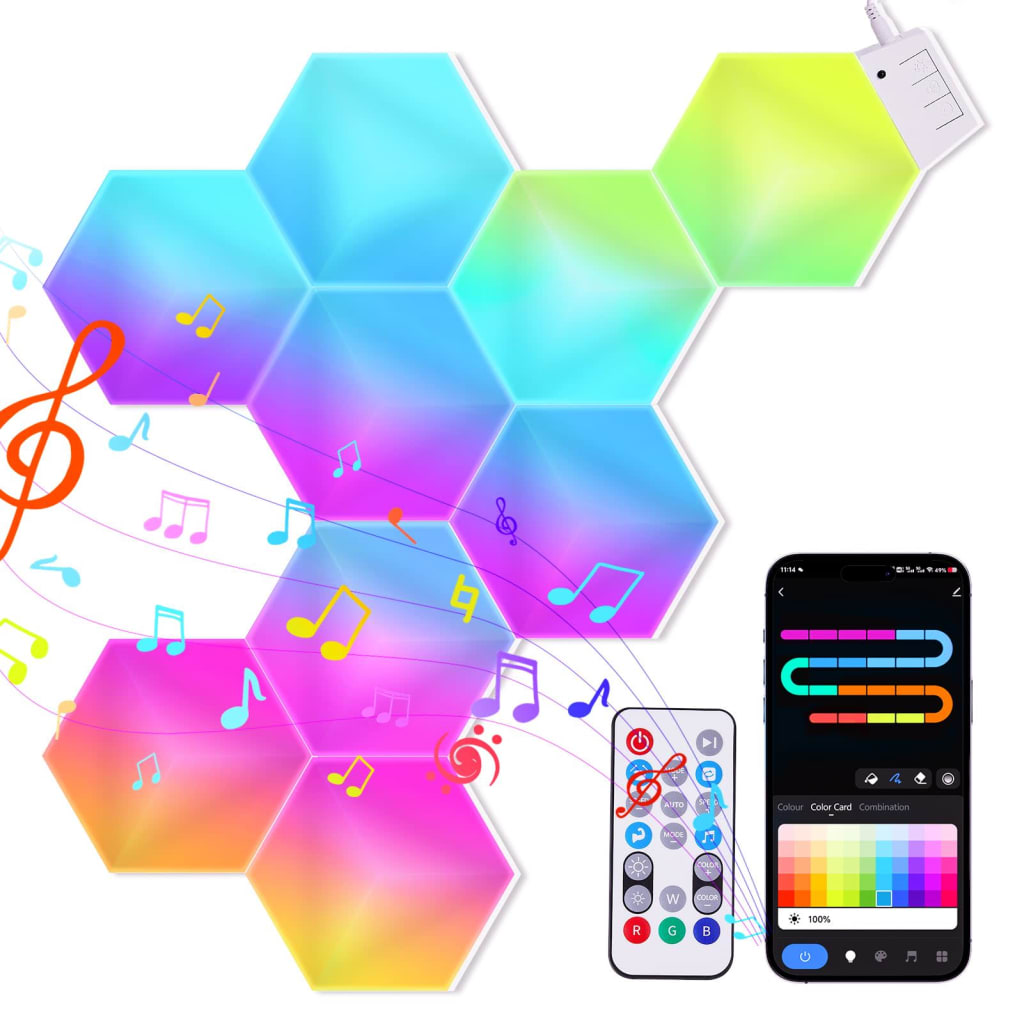 RGB+IC Hexagon LED Light 9-Pack for $72 w/ Prime - 757000024