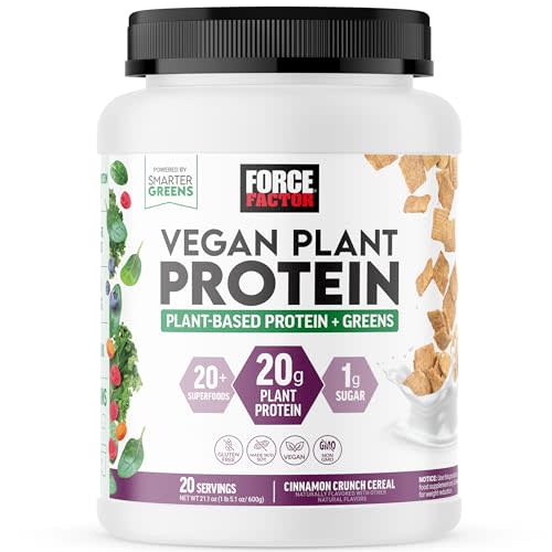 FORCE FACTOR Vegan Plant Protein, Plant-Based Protein + Greens, Greens ...